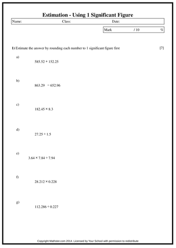Estimation to 1 sf | Teaching Resources