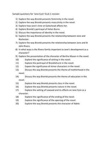 Jane Eyre revision materials Eng lang/lit ELLA 1 | Teaching Resources