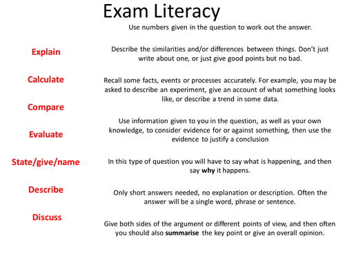 Exam Literacy lesson plan | Teaching Resources