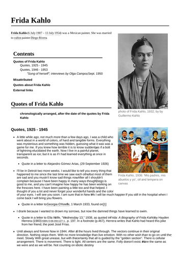 Frida Kahlo in her artist quotes on painting & Mexican life - free ...
