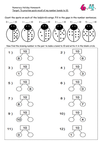 Number bonds to 10 ladybirds and trees | Teaching Resources