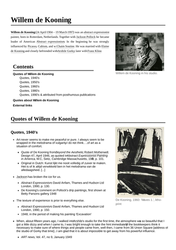 Willem de Kooning in his quotes on painting & life in the U.S. - free ...