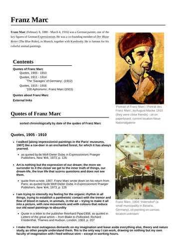 Franz Marc in his artist quotes on painting & life in Germany - free ...