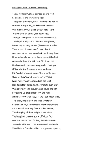 My Last Duchess | Teaching Resources