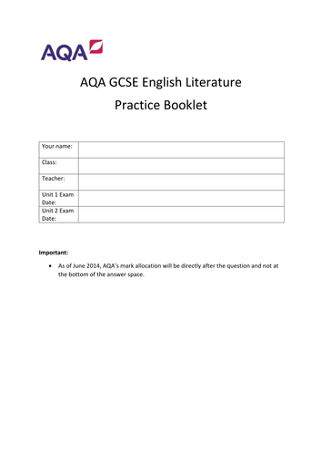 AQA GCSE English Literature - Practice Revision | Teaching Resources