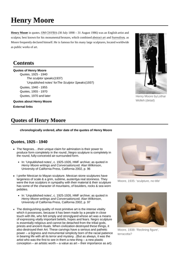 Henry Moore in his artist quotes on sculpture & life in England - free ...