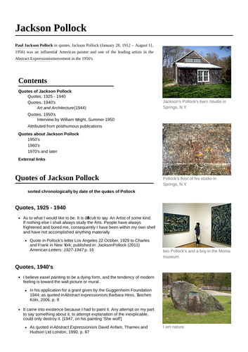 Jackson Pollock in his artist quotes on painting & life - free resource ...