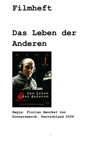 FILMHEFT Das Leben der Anderen | Teaching Resources