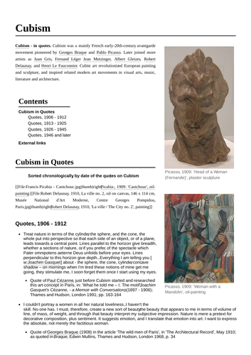 Cubism described, explained in artist quotes - free resource, French ...