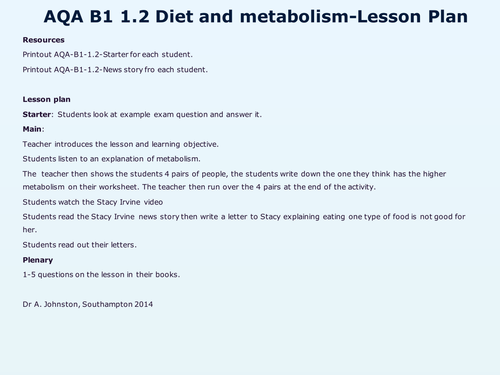 Aqa B1 1 Keeping Healthy Part 1 Teaching Resources