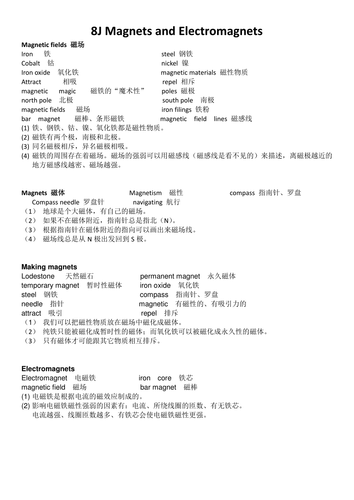 Science Keywords with Chinese Translations | Teaching Resources