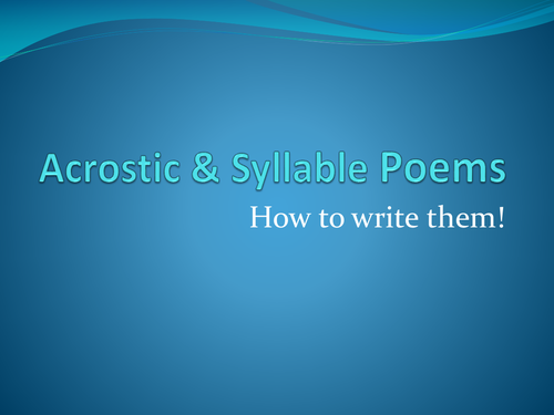 Acrostic, Haiku, Cinquain and Tanka | Teaching Resources