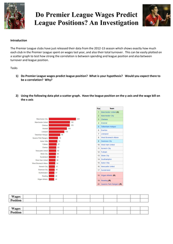 Scatter Graphs and Premier League Football | Teaching Resources
