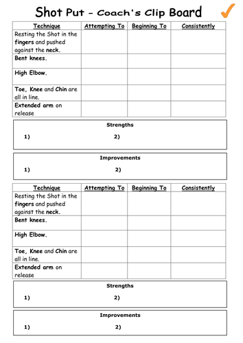 shot put assessment tick sheet | Teaching Resources
