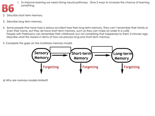 OCR C21st science B6 revision tasks - Brain & Mind | Teaching Resources