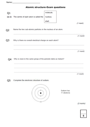 Atomic structure - Independent task | Teaching Resources