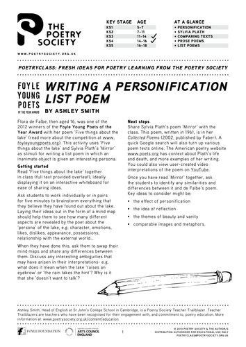 Writing a personification list poem | Teaching Resources