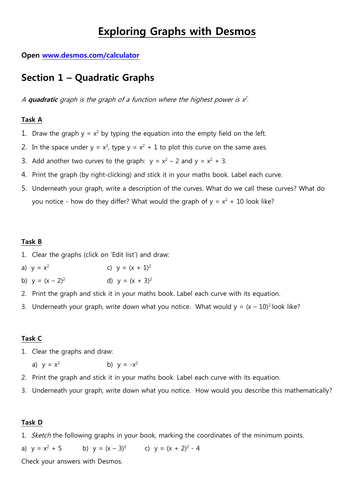 Exploring Graphs with Desmos | Teaching Resources Exploring Graphs with Desmos | Teaching Resources