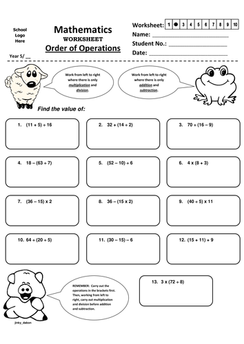 Year 5 - Order of Operations Worksheet (1-5) | Teaching Resources