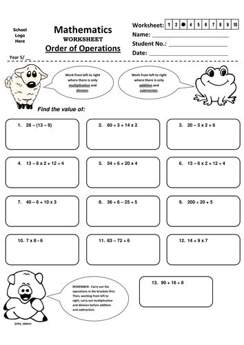 Year 5 - Order of Operations Worksheet (1-5) | Teaching Resources