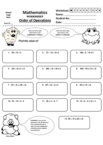 Year 5 - Order of Operations Worksheet (1-5) | Teaching Resources