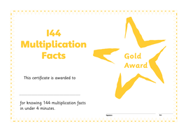 144 multiplication facts certificates | Teaching Resources