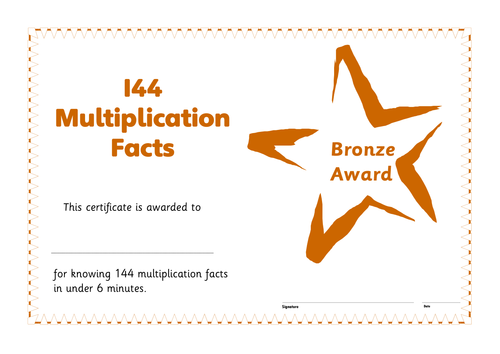 144 multiplication facts certificates | Teaching Resources