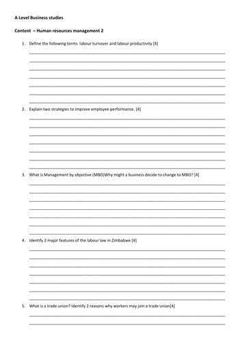 Further Human Resources Management work sheet | Teaching Resources