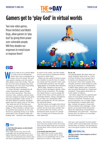 News articles for teaching: Gamers ‘play God' | Teaching Resources