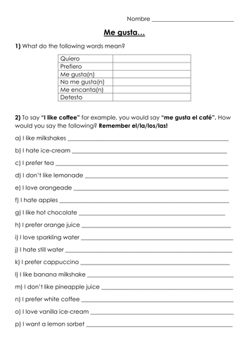 Spanish: Opinions on food and drink | Teaching Resources