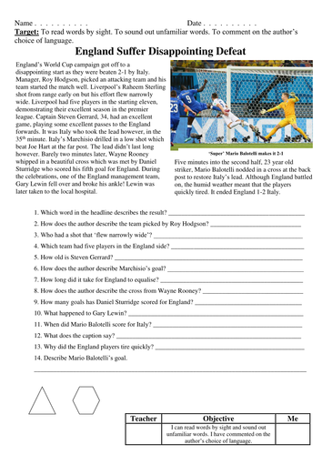 World Cup Reading Comprehension | Teaching Resources