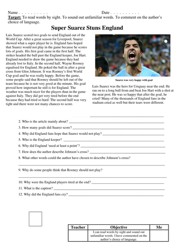 World Cup Reading Comprehension 2 | Teaching Resources