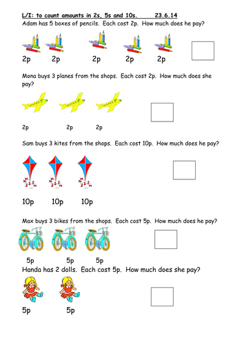 Counting money in 2s, 5s and 10s | Teaching Resources