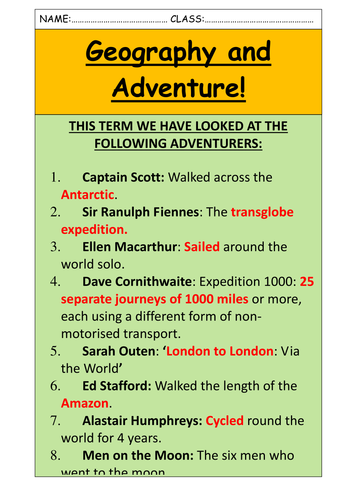 Geography and adventure Assessment and revision PP | Teaching Resources