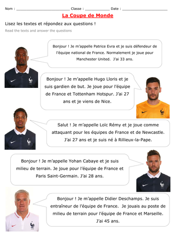 French: Football Reading (World Cup/Euros) | Teaching Resources