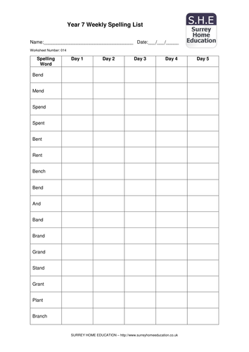 Year 7 Weekly Spelling Lists | Teaching Resources