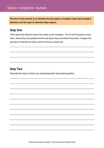 Fulfil salon reception duties sample lesson | Teaching Resources