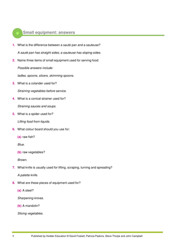 Kitchen equipment sample lesson | Teaching Resources