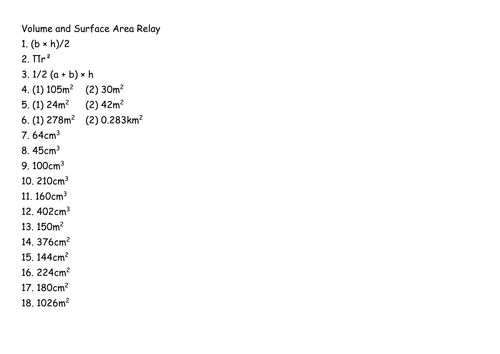 Volume and Surface Area Relay | Teaching Resources