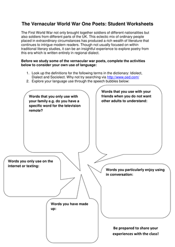 Teaching World War One Vernacular Poetry | Teaching Resources