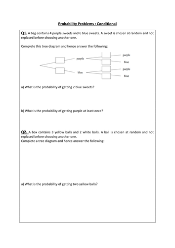 Probability Trees Worksheets (Conditional and Non) | Teaching Resources