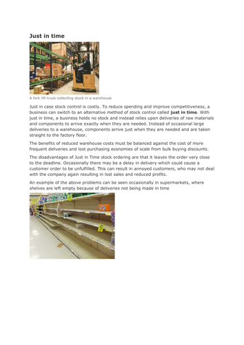Edexcel GCSE Unit 3 - Managing Stock and Quality | Teaching Resources