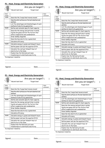AQA GCSE physics levelled target stickers P1, P2 & P3 | Teaching Resources