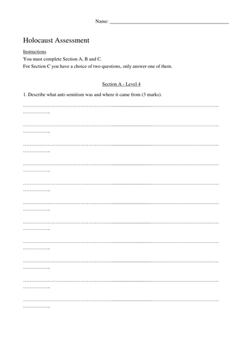 Holocaust SOL - 12. Assessment | Teaching Resources