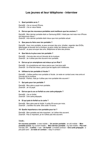 Les jeunes et les téléphones portables | Teaching Resources