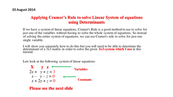 Applying Cramer's Rule to solve linear system of . | Teaching Resources