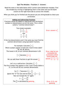Spot The Mistakes - Fractions by alutwyche - UK Teaching Resources - TES