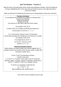 Spot The Mistakes - Fractions by alutwyche - UK Teaching Resources - TES