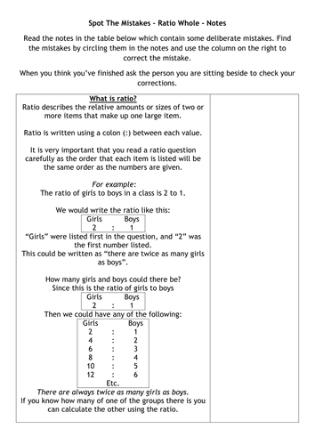 Spot The Mistakes - Ratio | Teaching Resources