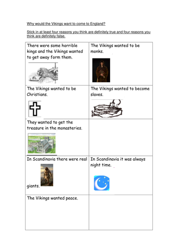 Vikings sort true/false reasons for invading fun! | Teaching Resources